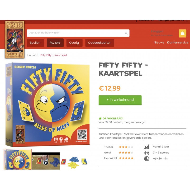 999 Games : Fifty Fifty.Nieuw. Alles of niets.