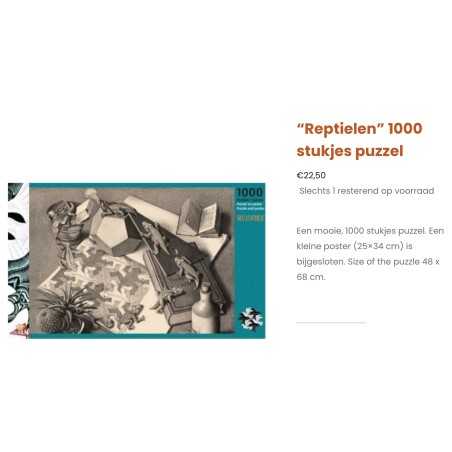 Puzzel M.C. Escher. Nieuw.1000 stukjes. Reptielen.