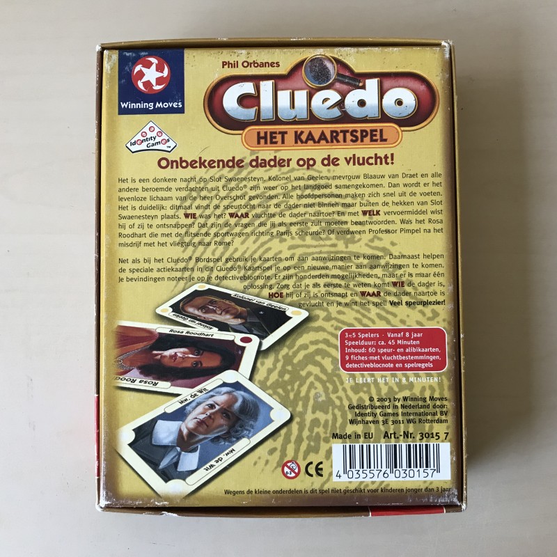 Cluedo kaartspel.